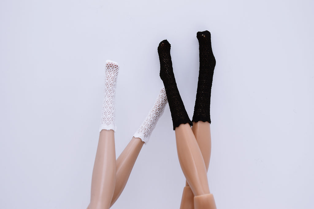 C023 Black/White Lace Handmade Doll Ankle Calf Socks For 12" Fashion D ...