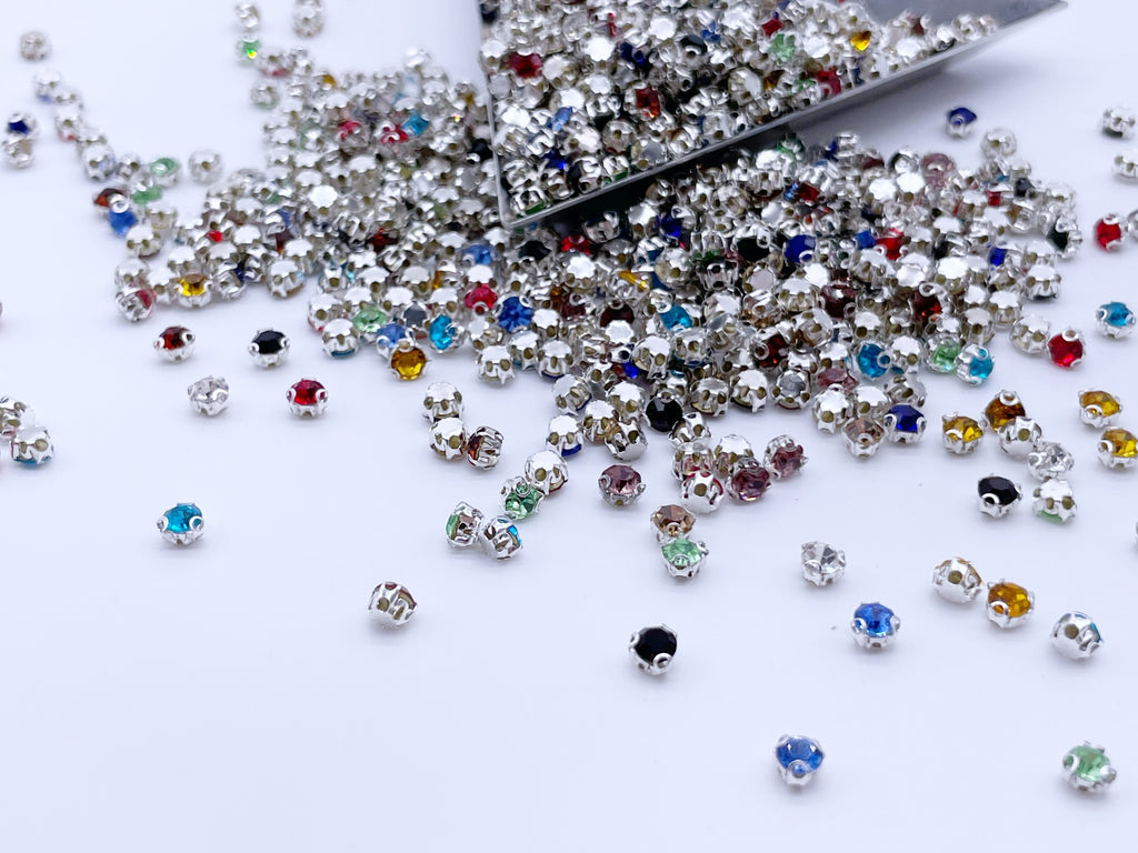 B200 Multi Color 4mm Silver Base Sew On Rhinestones Micro Mini Glass R ...