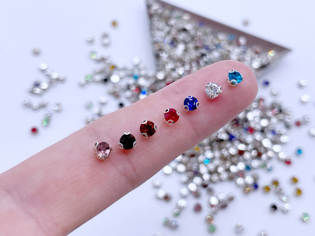 B200 Multi Color 4mm Silver Base Sew On Rhinestones Micro Mini Glass R ...