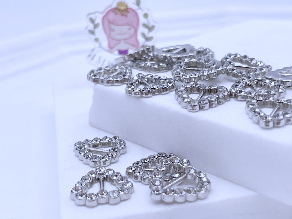 B241 Silver Based Heart 15mm Buckle With Crystal Mini Buckles Sewing C ...